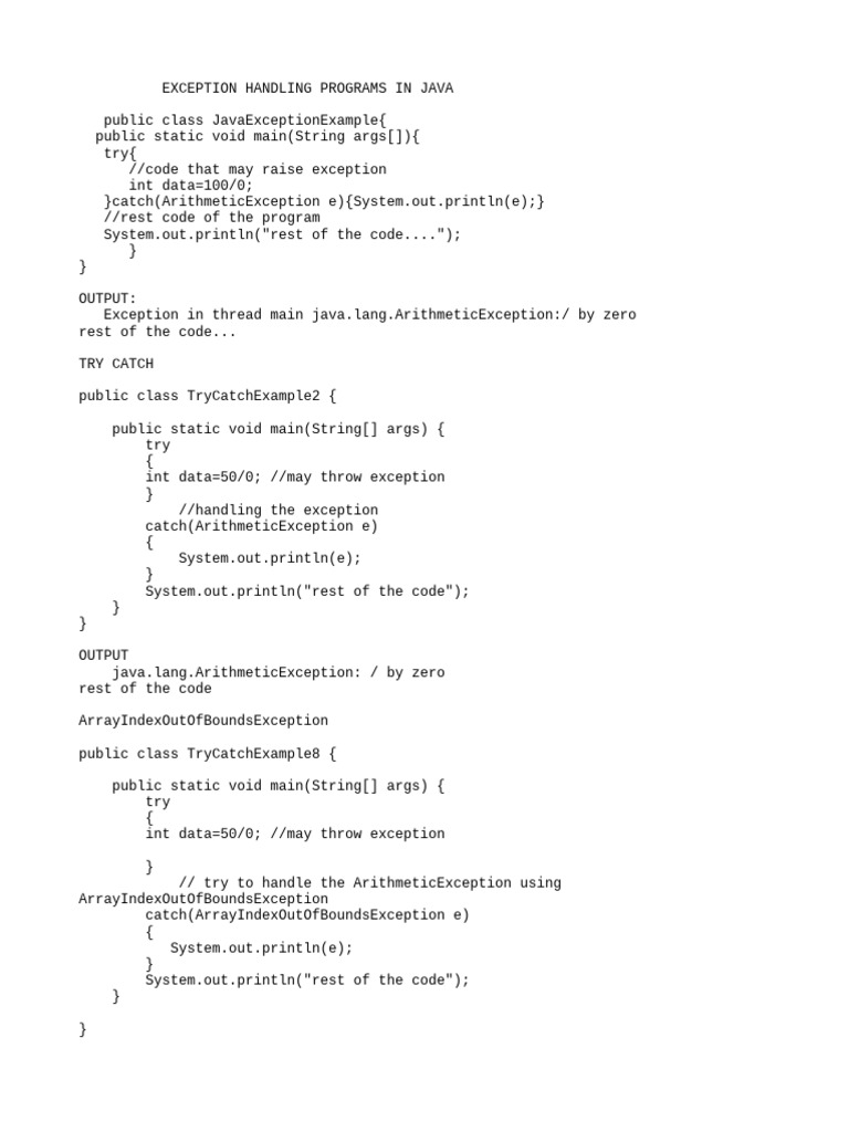 Exception Handling Programs | PDF | Computing | Object Oriented Programming