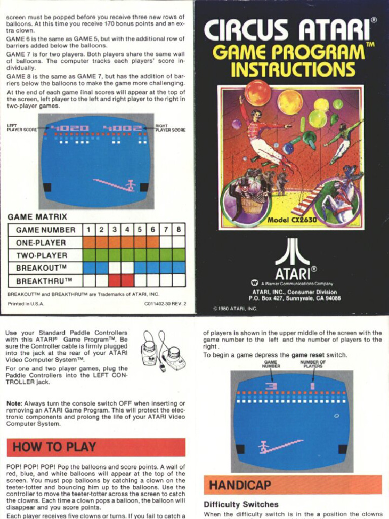Circus Atari 1978 Atari | PDF
