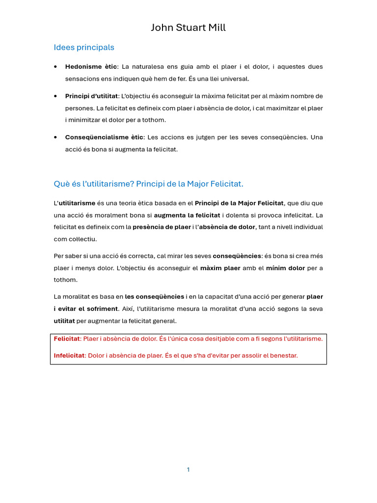 2 TRIM - FIL - Resum - John Stuart Mill (Mes Resumit) | PDF