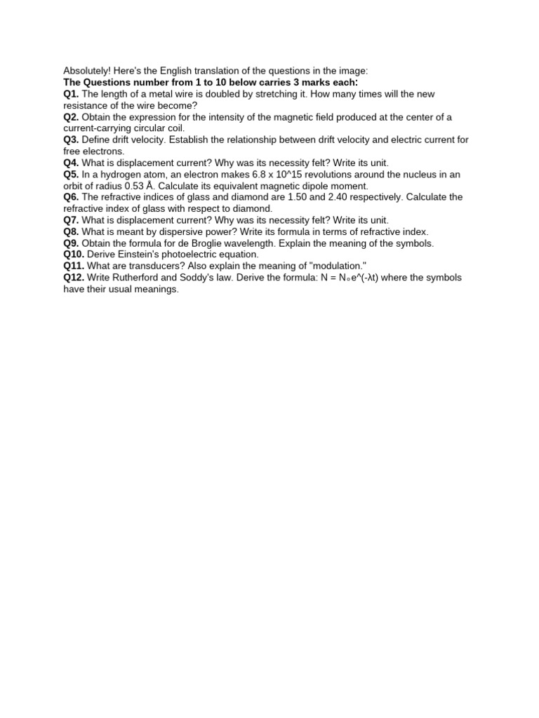 Physics Exam Questions and Solutions | PDF