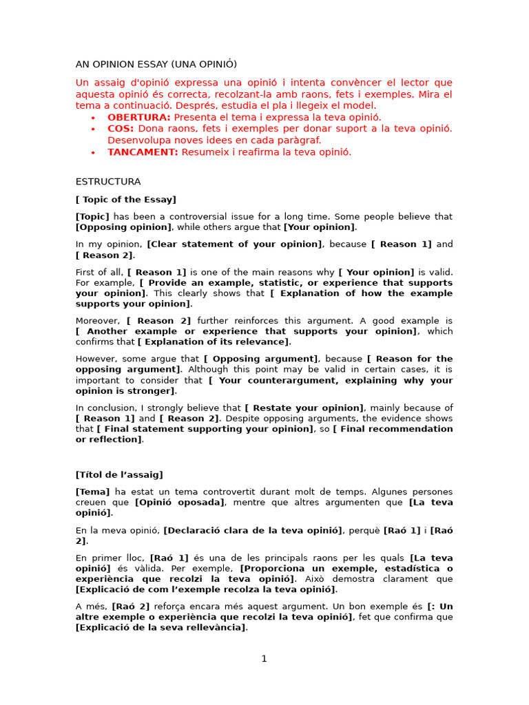 ENG - Unit - 2 - Writing - AN OPINION ESSAY | PDF