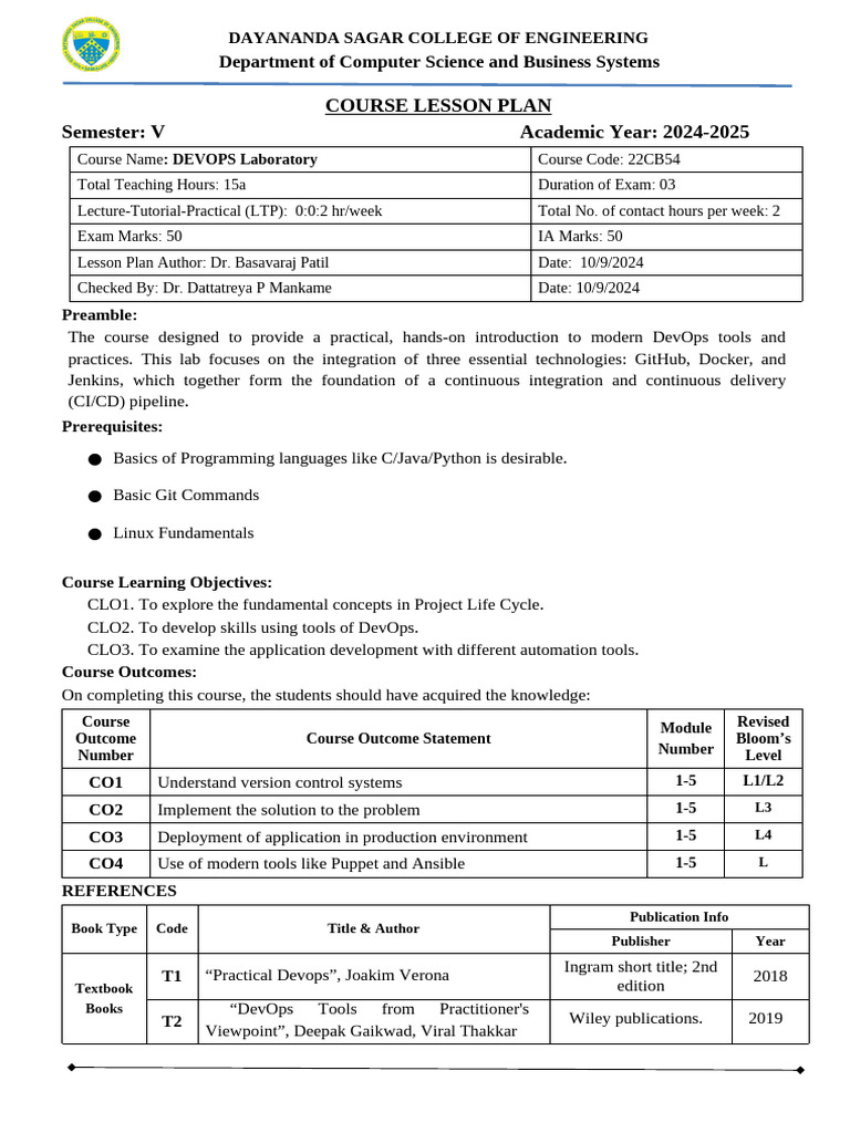 6 Devops CSBS - Lesson Plan | PDF | Version Control | Software Development