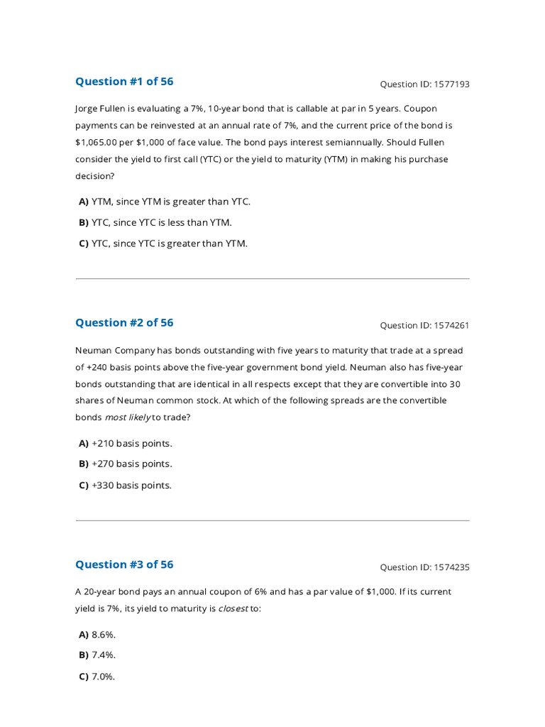 Reading 55 Yield and Yield Spread Measures For Fixed-Rate Bonds | PDF | Bonds (Finance) | Yield ...