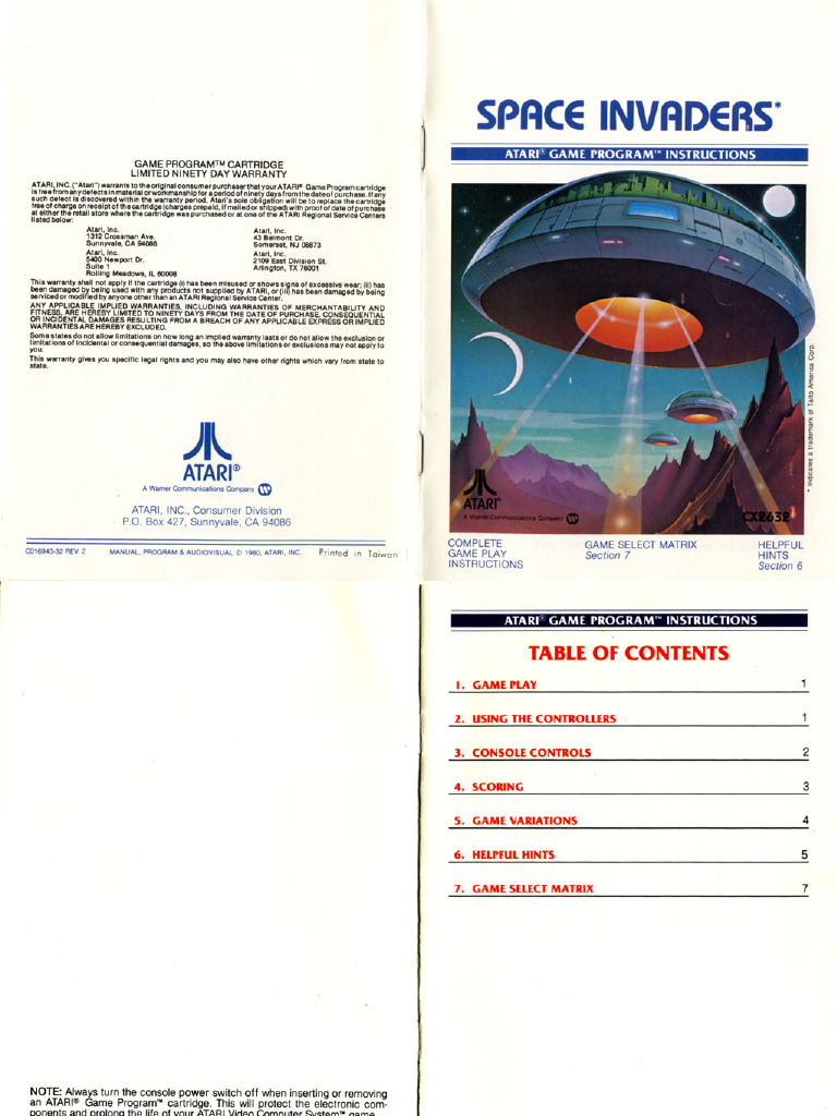 Space Invaders 1978 Atari | PDF