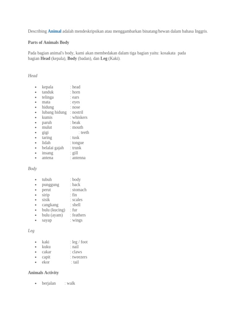Describing Animal | PDF