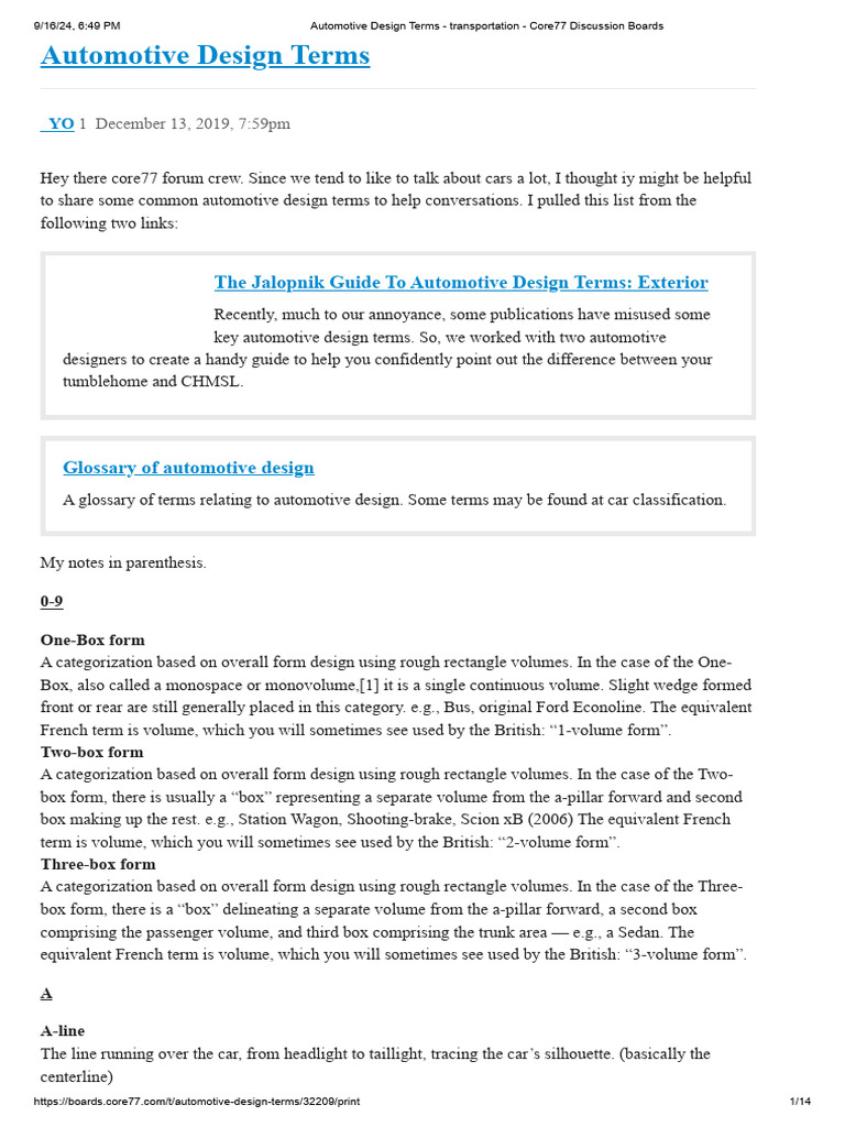 Automotive Design Terminology Guide | PDF | Trunk (Car) | Motor Vehicle