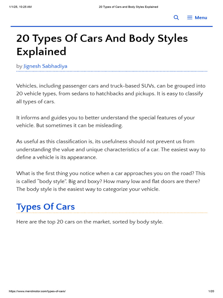 20 Car Types and Body Styles Explained | PDF | Trunk (Car) | Pickup Truck