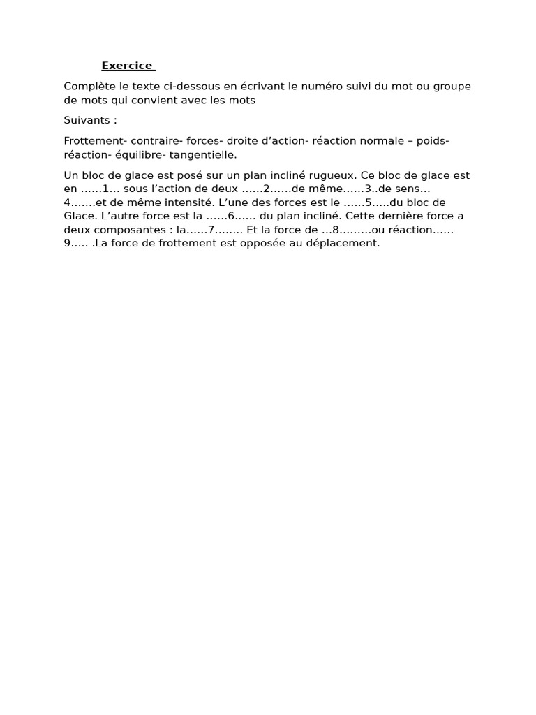Exercice sur les forces et frottements | PDF