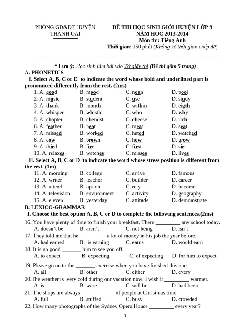 De Thi HSG Anh 9 THCS Kim An | PDF | Candle | Fires