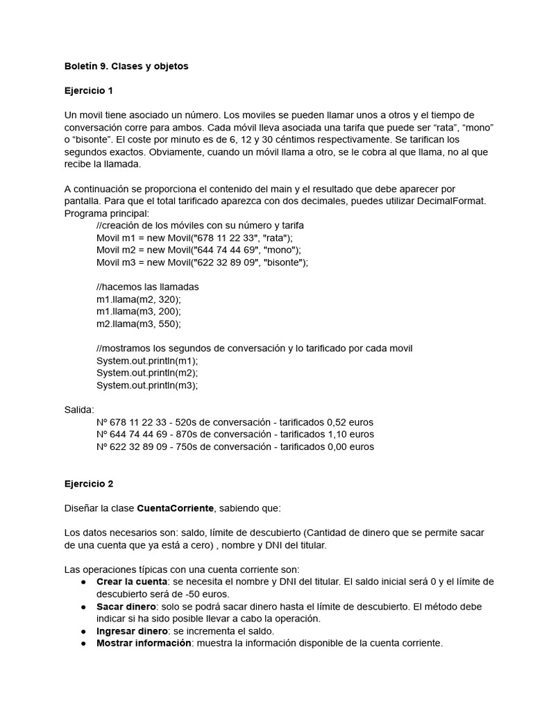 T9.1 BOLETIN 9 Clases y Objetos | PDF | Constructor (Programación Orientada a Objetos ...