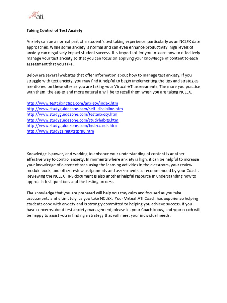 Taking Control of Test Anxiety | PDF
