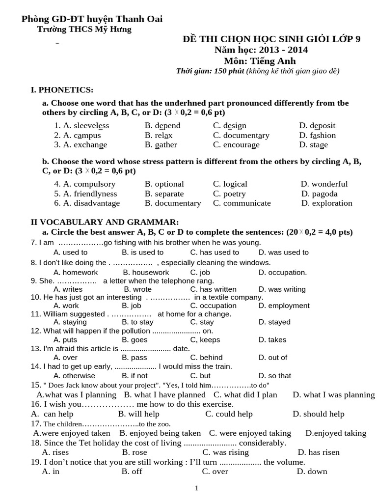 De thi HSG Anh 9 | PDF | Cost Of Living | Thermometer