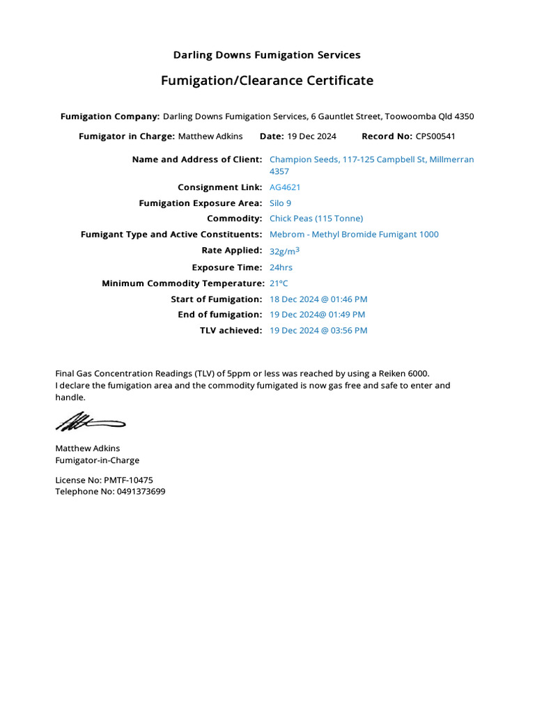 Darling Downs Fumigation Records | PDF | Pesticide