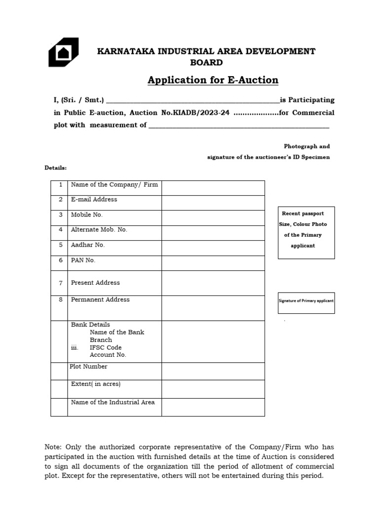 Application Form For E Auction | PDF