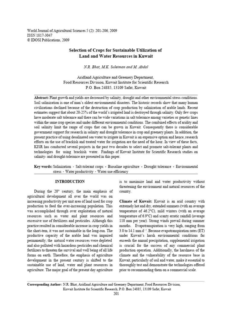 Selection of Crops For Sustainable Utilization of | PDF | Agriculture | Drought
