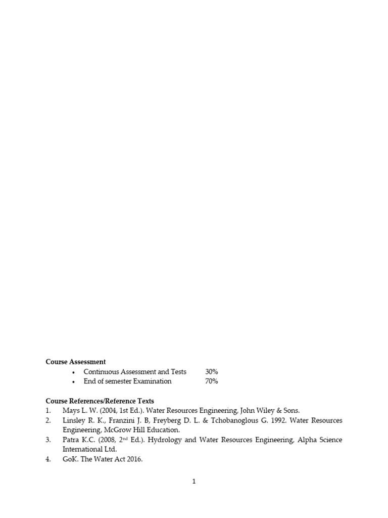 Water Resources Engineering Course Outline | PDF | Water Resources ...