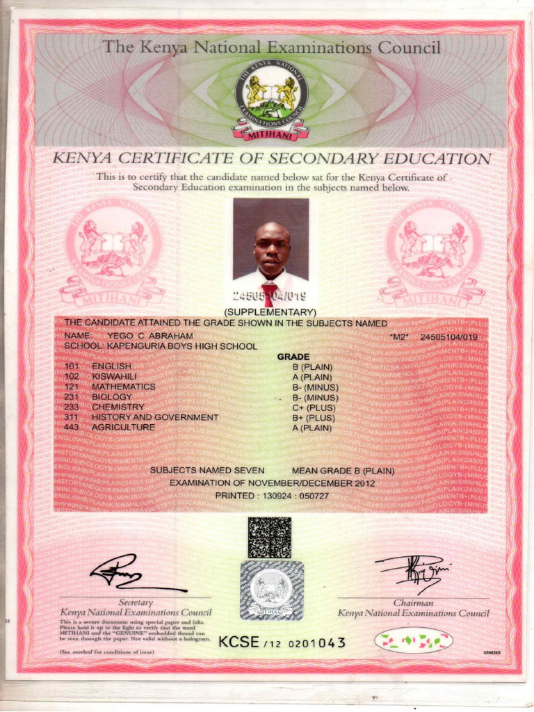 Kcse Cert | PDF