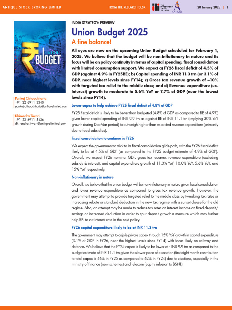 Union Budget 2025: Fiscal Strategy Insights | PDF | Government Budget ...