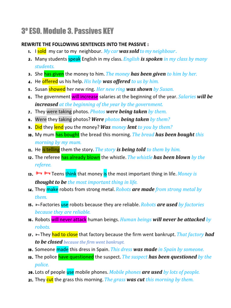 Passive Voice Exercises for 3º ESO | PDF