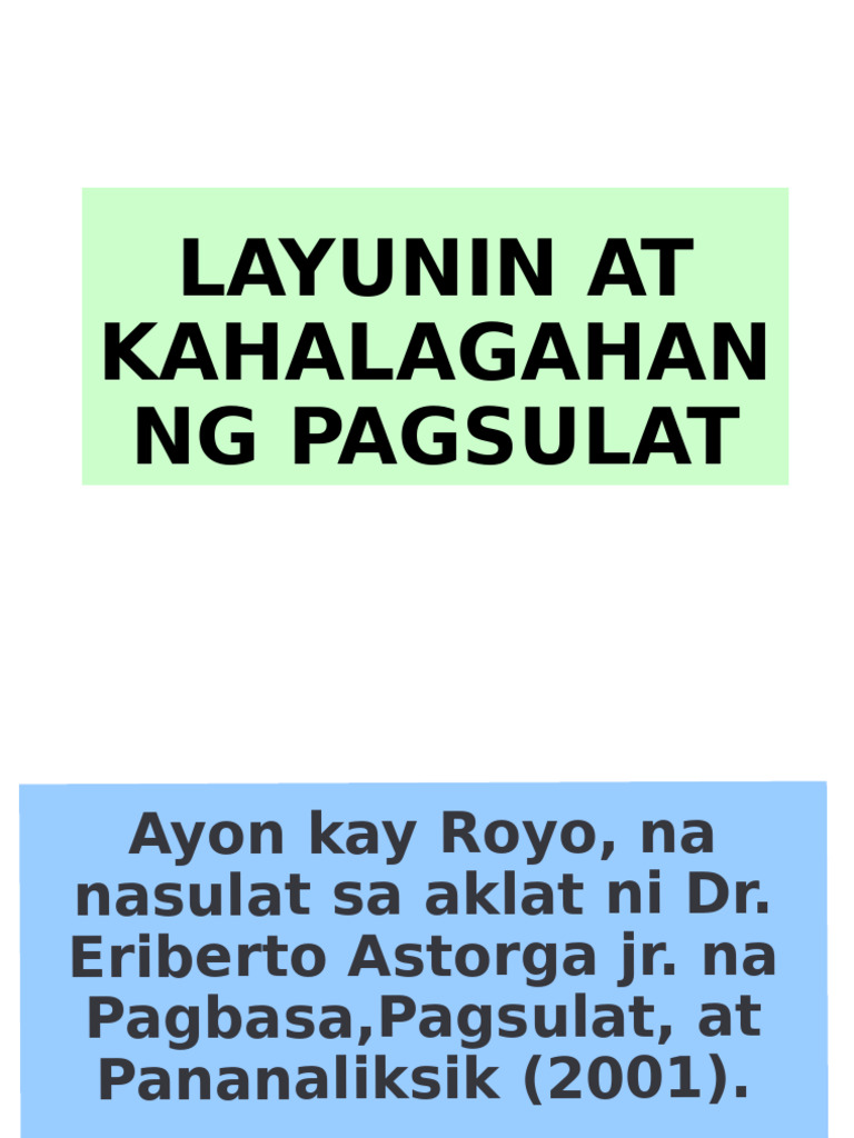 Layunin at Kahalagahan NG Pagsulat Abao Cherilyn | PDF
