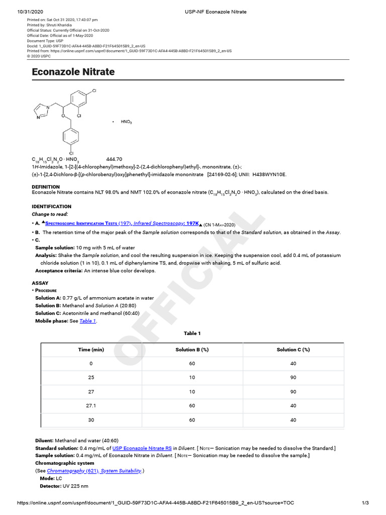USP-NF Econazole Nitrate | PDF | Chromatography | Nitrate