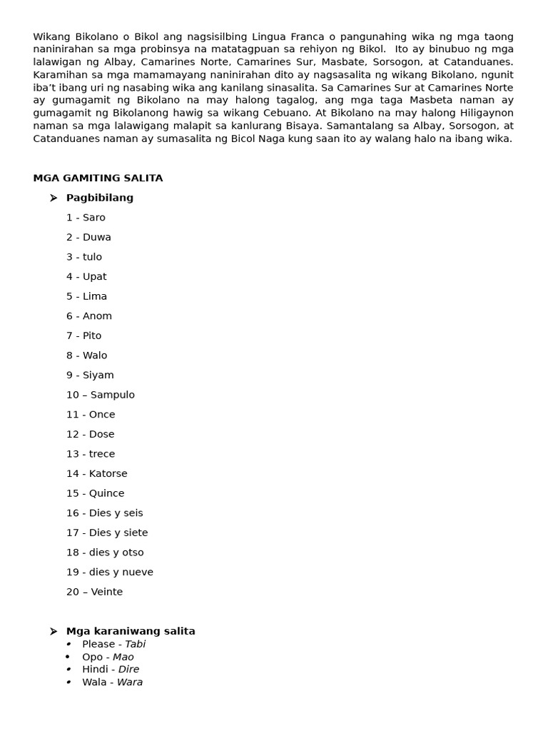 Bikol Wika | PDF