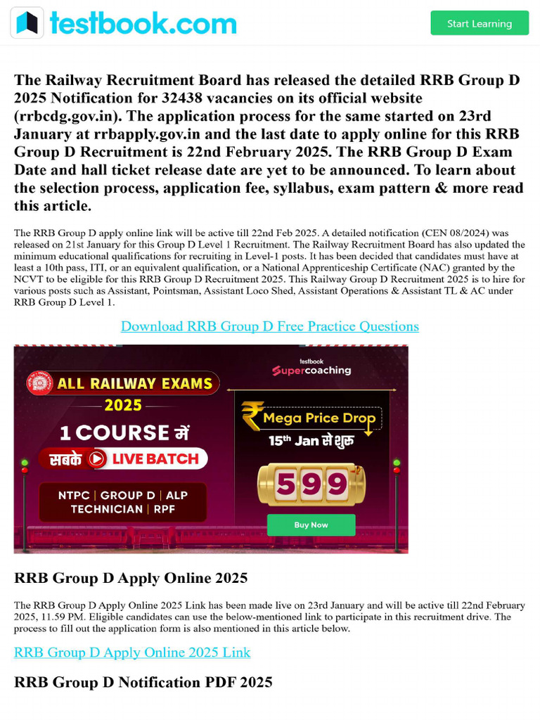 RRB Group D Recruitment 2025exam Info | PDF