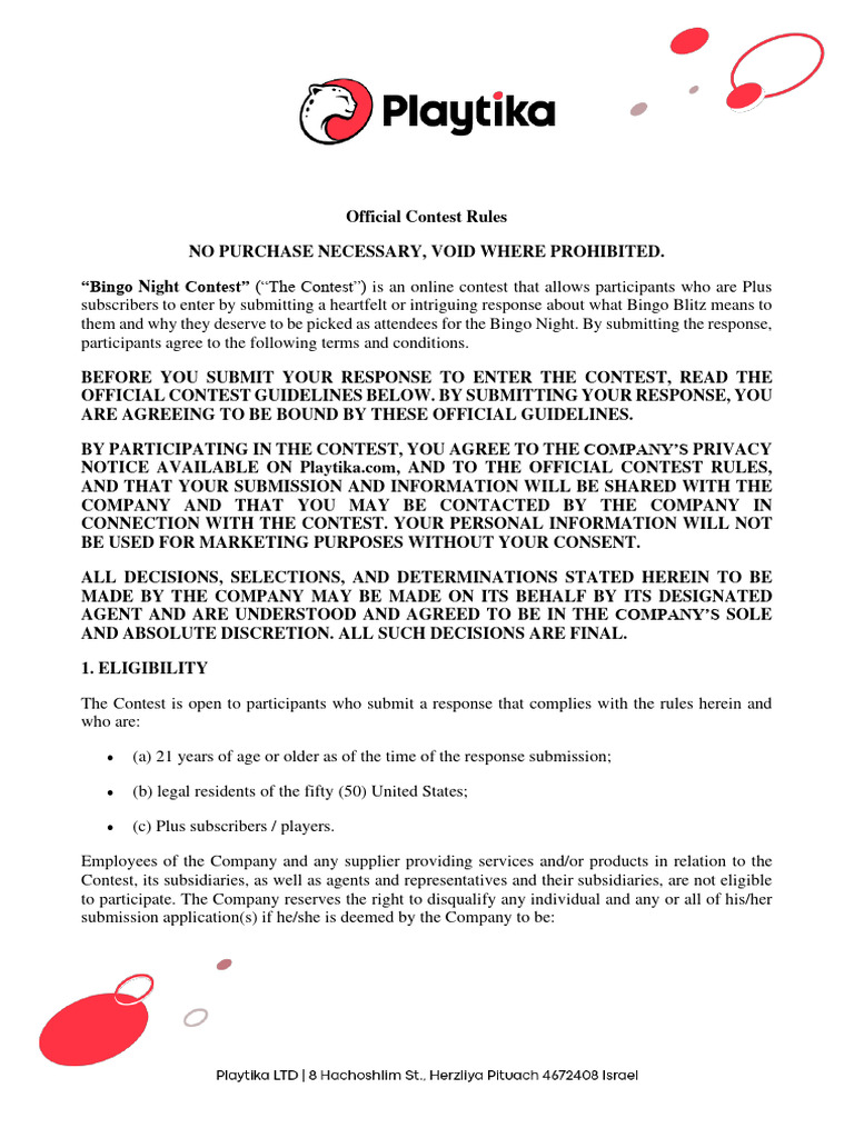 Bingo Night Contest Official Rules | PDF | Damages | Attorney's Fee