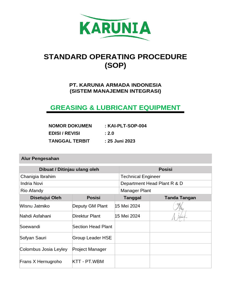 4. KAI-PLT-SOP-004 Rev 02 Greasing & Lubrication Equipment | PDF