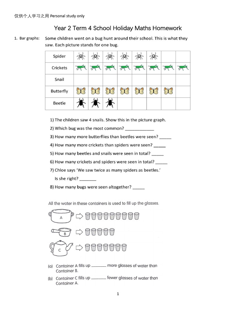 Year 2 Term 4 School Holiday Maths Homework v3-副本 | PDF