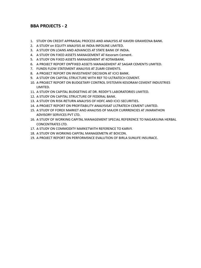 BBA Project Topics Overview | PDF