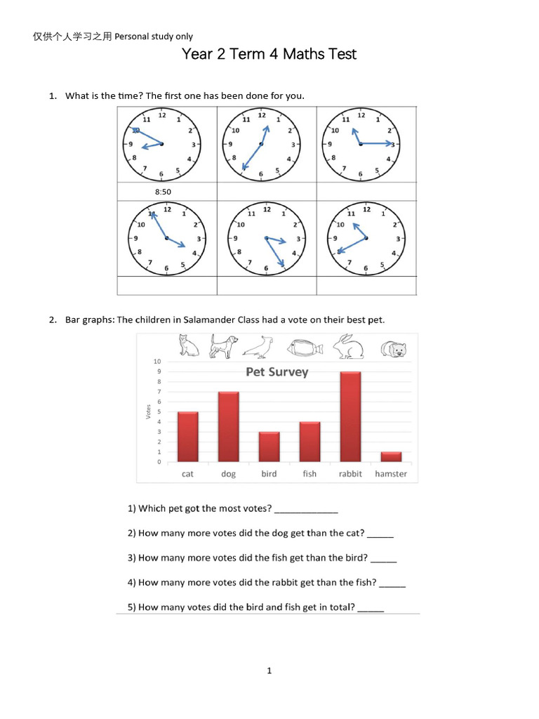 Year 2 Term 4 Maths Test v3.3 | PDF