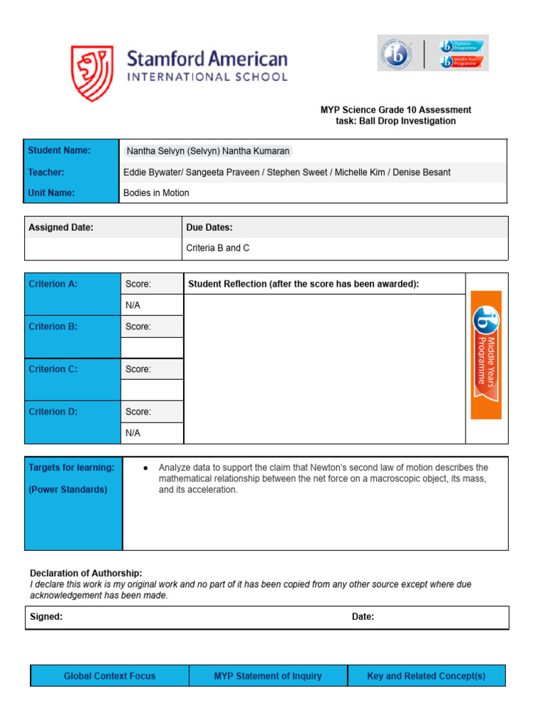 G10 Criterion B + C_ Ball Drop Lab 2025 - Selvyn | PDF | Scientific ...