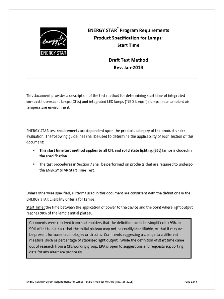 ENERGY STAR Test Method - Start Time | PDF | Compact Fluorescent Lamp ...