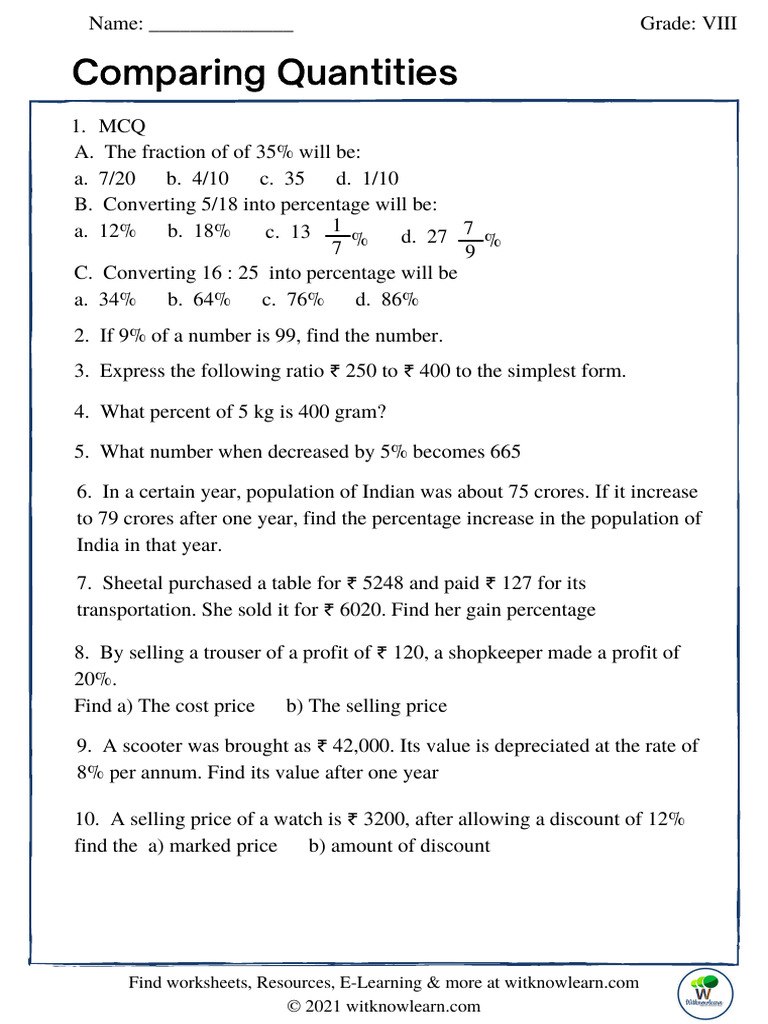 Comparing-Quantities-Class 8 | PDF