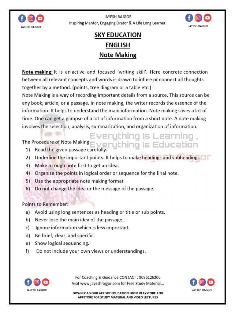 Hsc English Note-Making | PDF | Glasses | Myopia
