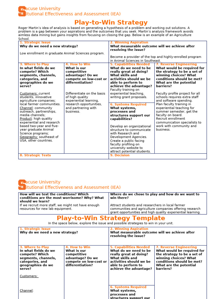 Play To Win Strategy Template | PDF | Business | Cognition