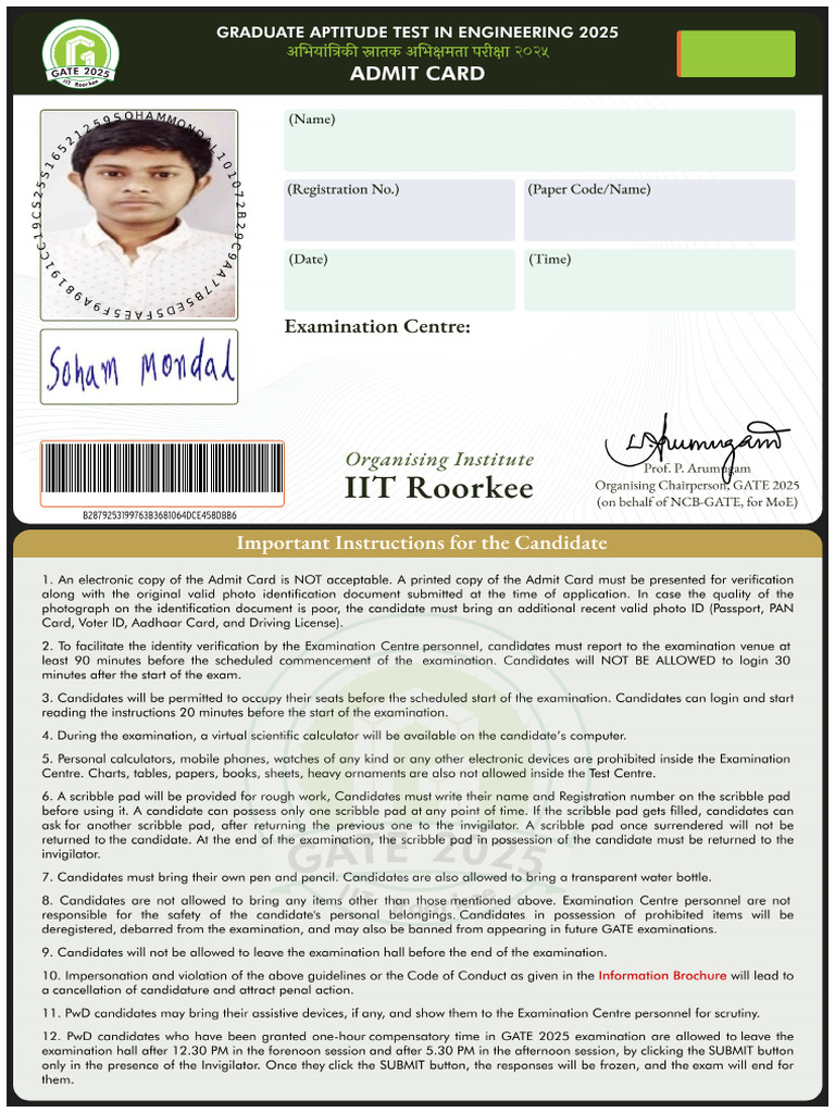 CS25S16521259 AdmitCard | PDF