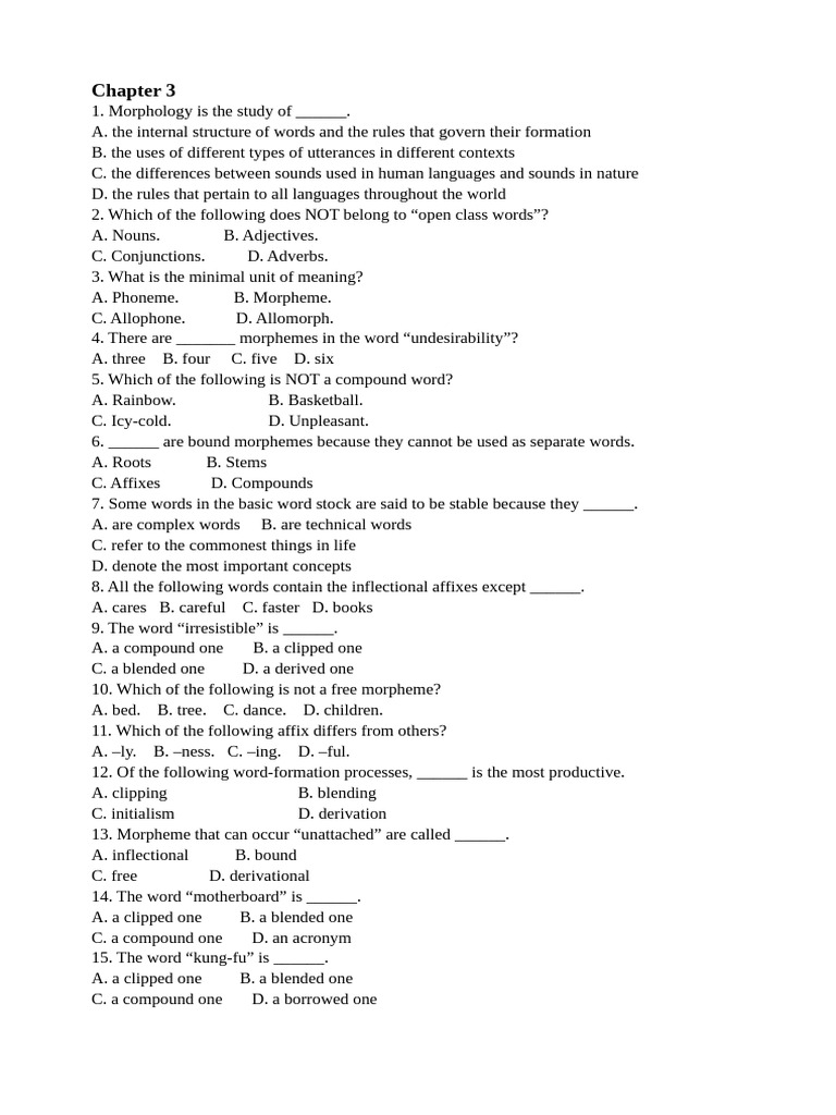 Chapter 3 Exercise | PDF | Word | Morphology (Linguistics)