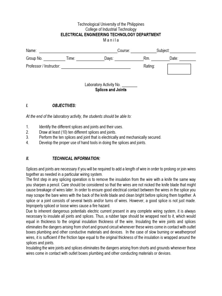 Laboratory 4 ESW 1 | PDF | Wire | Electrical Wiring