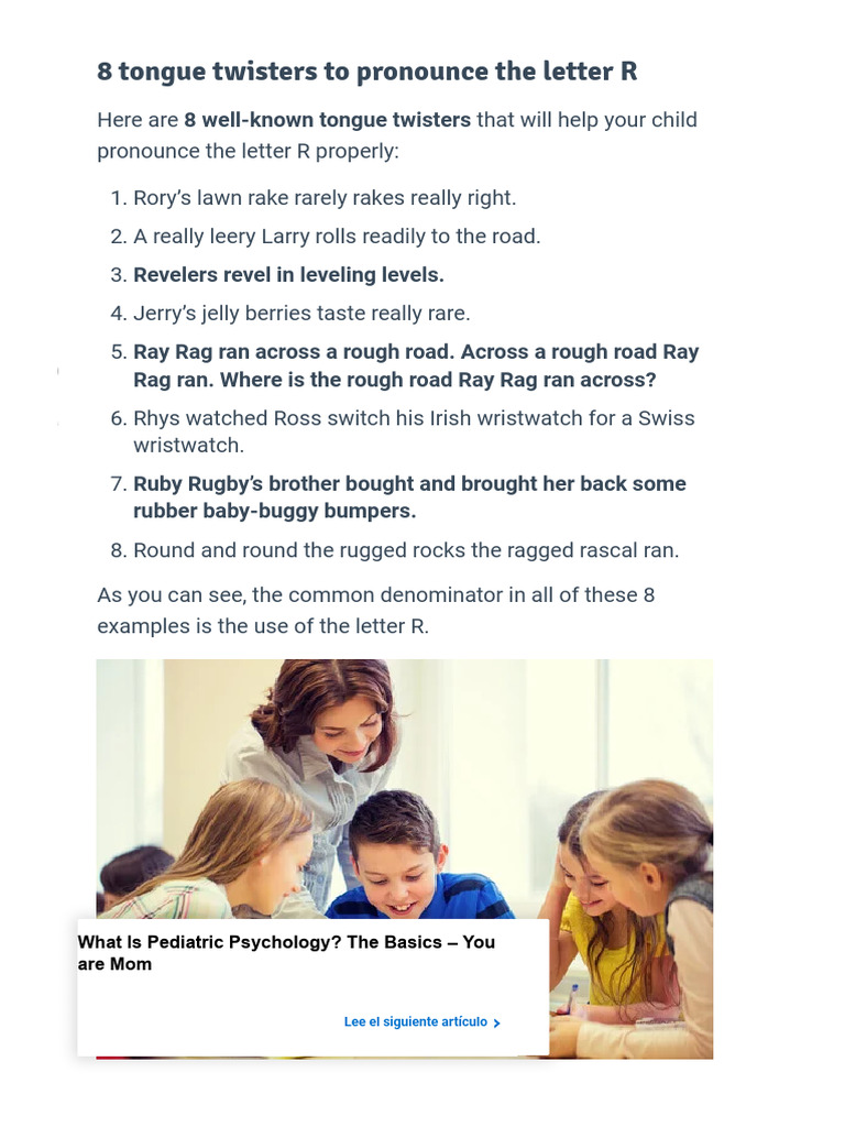 8 Tongue Twisters To Help Pronounce The Letter R | PDF