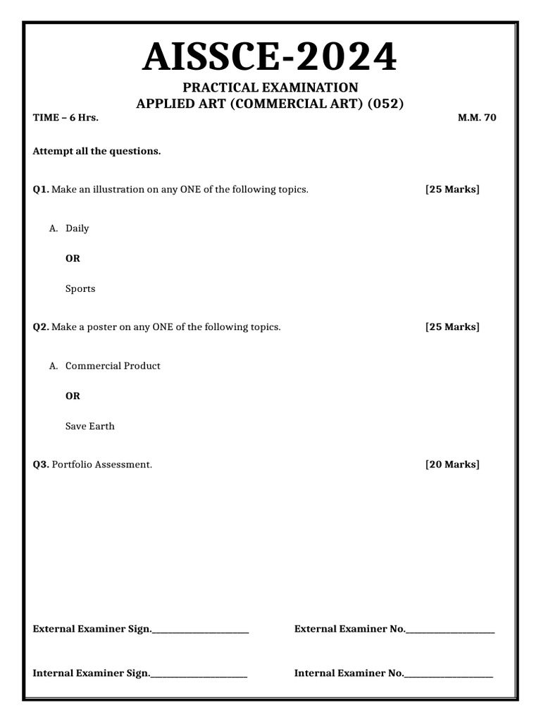 Applied Commercial Art 052 Xii Board Practical QP - 2023-24 | PDF