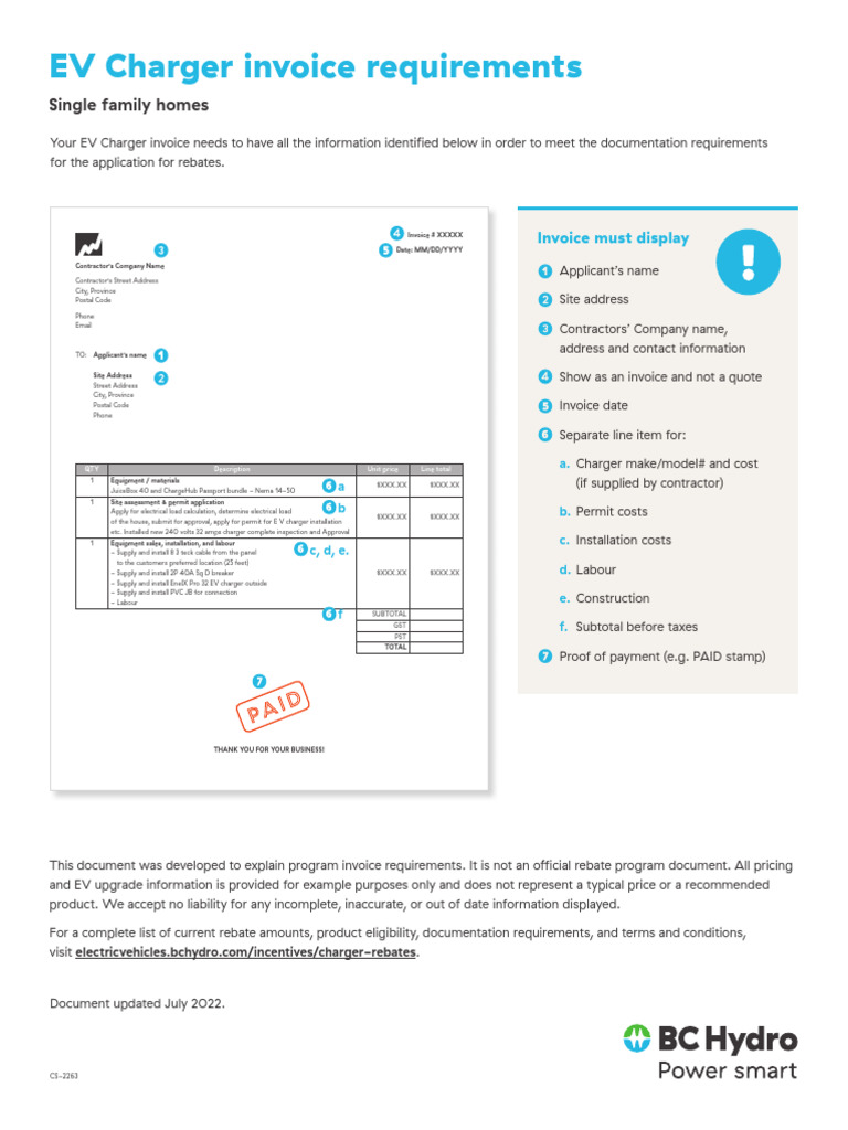 Ev Charger Sample Invoice Single Family Homes | PDF | Invoice | Rebate ...