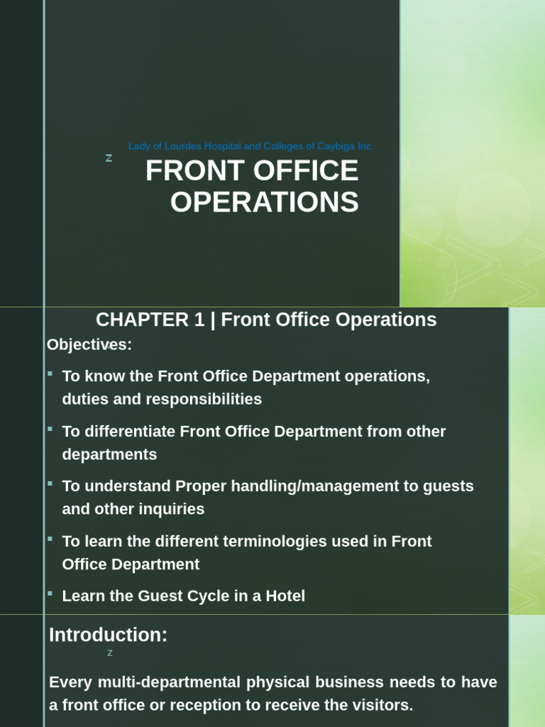 FRONT OFFICE OPERATIONS | PDF | Hotel