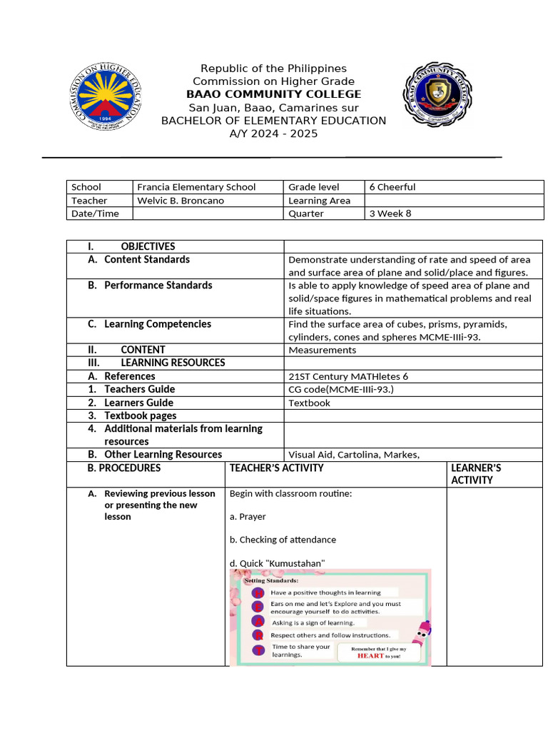 2nd Shifting (DLP Math 6) | PDF | Area | Sphere
