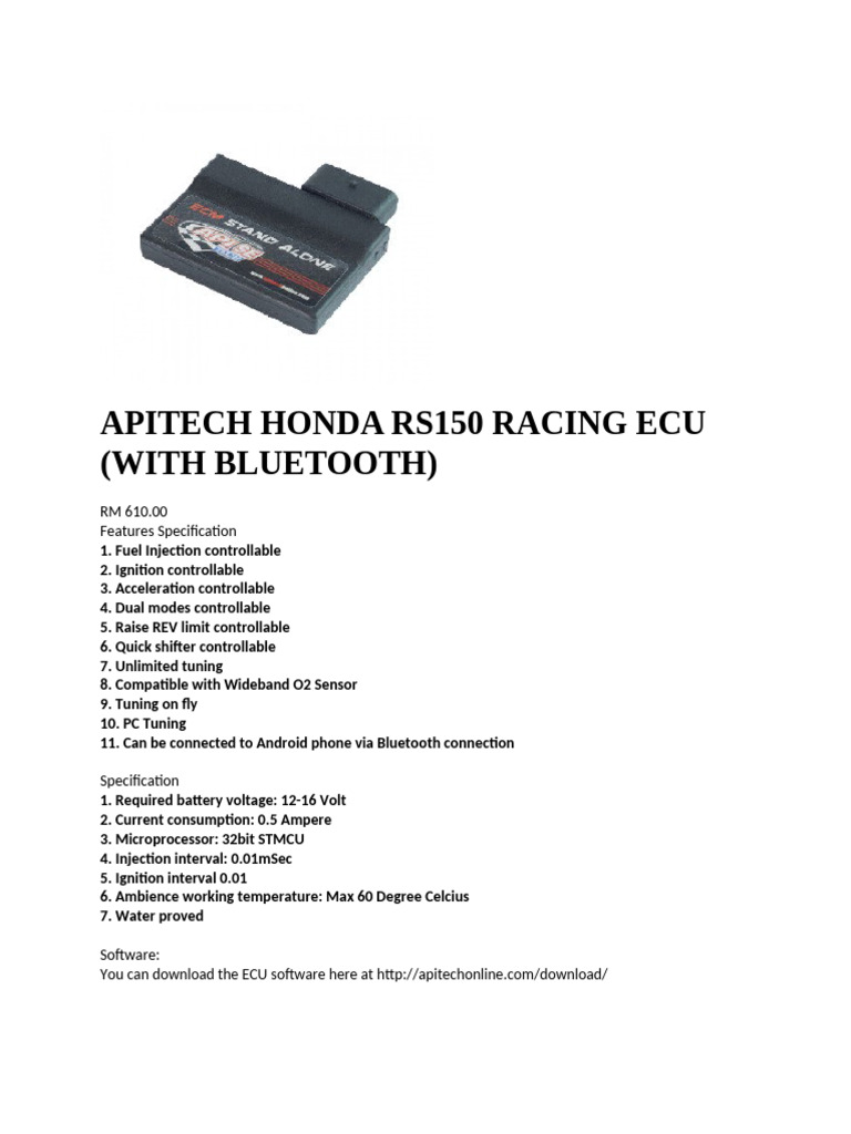 Apitech Honda Rs150 Racing Ecu | PDF