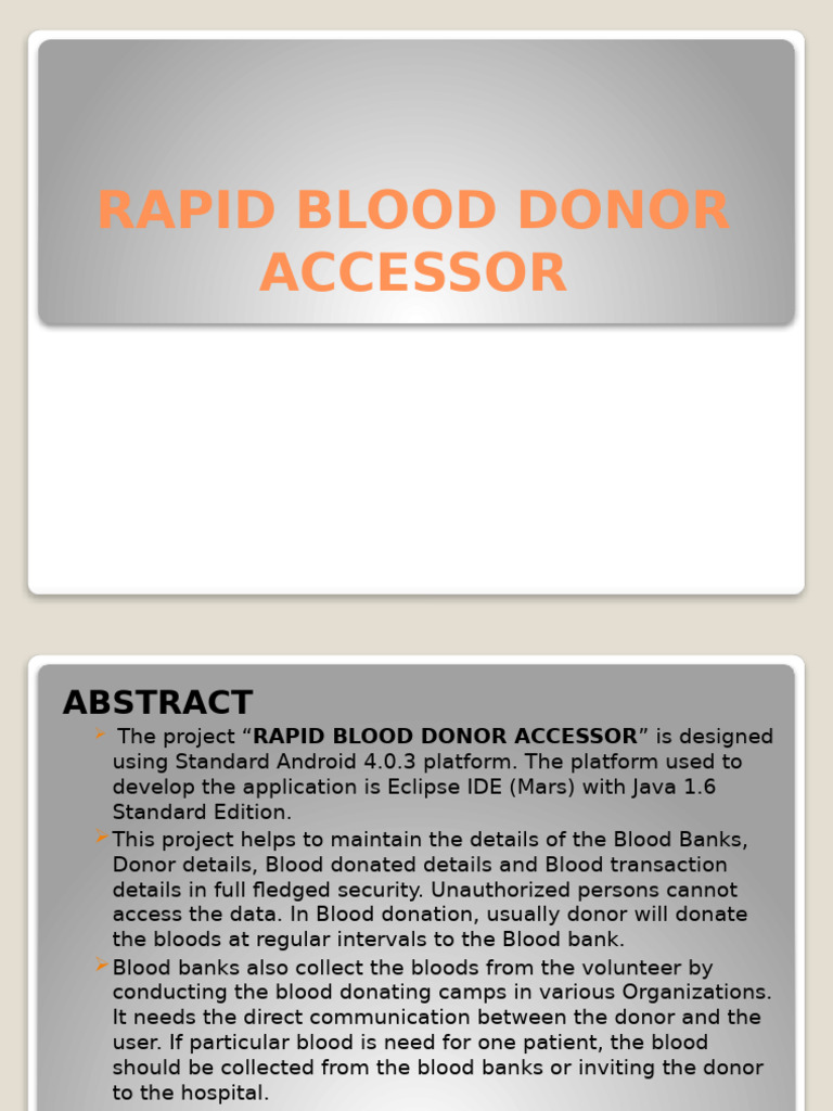 Rapid Blood Donor Accessor | PDF | Android (Operating System) | Blood ...