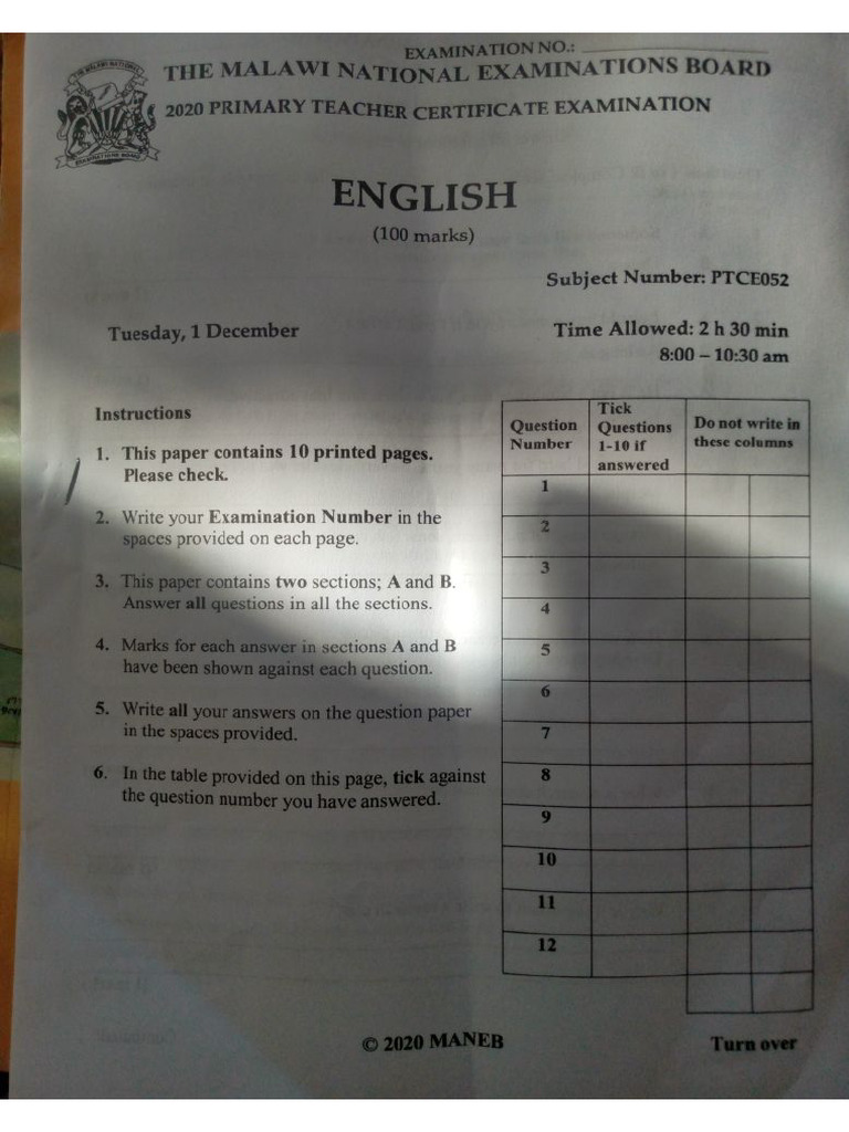 English Past Paper Ipte 2020 | PDF