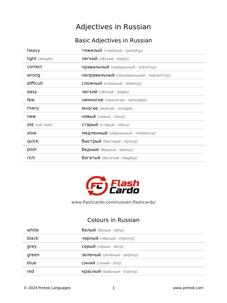 Russian Adjectives | PDF