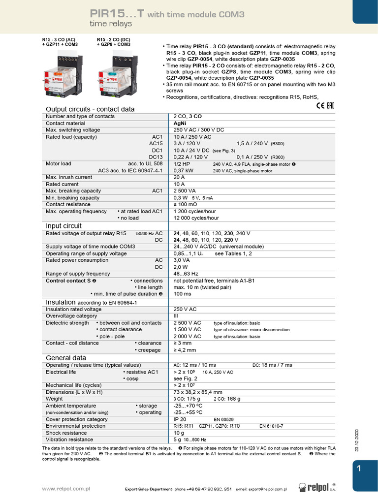 PIR15... T With Time Module COM3 | PDF | Alternating Current | Insulator (Electricity)